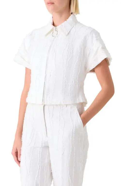 Akris Crop Cotton Fringe Jacquard Jacket