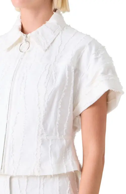 Akris Crop Cotton Fringe Jacquard Jacket
