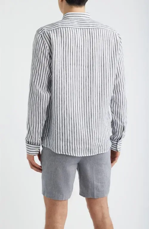 BOSS Liam Regular Fit Linen Button-up Shirt - Dark Blue