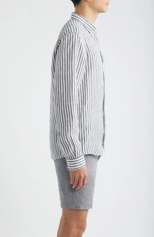 BOSS Liam Regular Fit Linen Button-up Shirt - Dark Blue