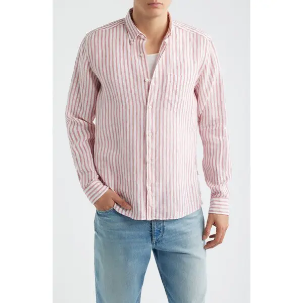 BOSS Liam Regular Fit Linen Button-up Shirt - Medium Red