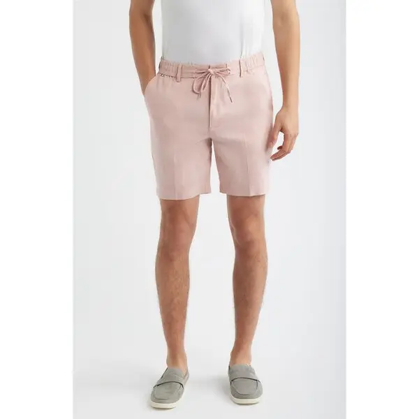 BOSS Kane Flat Front Linen Blend Drawstring Shorts - Light Pastel/pink