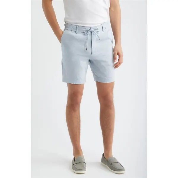 BOSS Kane Flat Front Linen Blend Drawstring Shorts - Light/pastel Blue