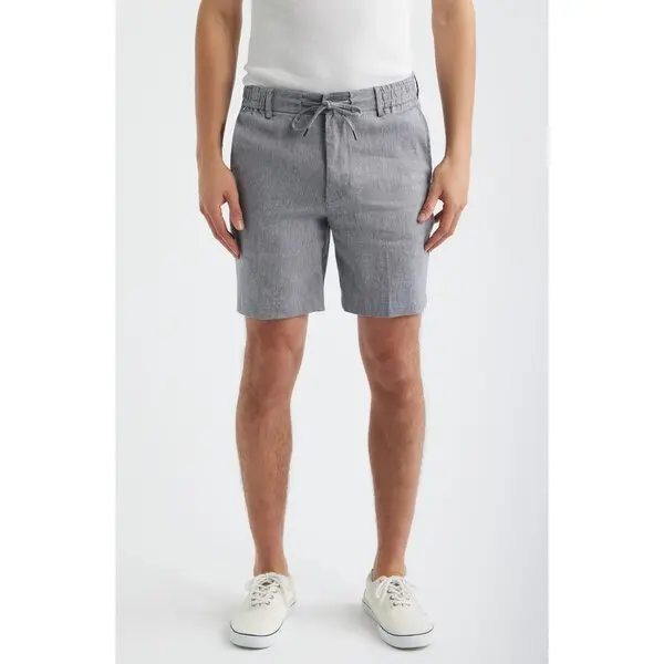 BOSS Kane Flat Front Linen Blend Drawstring Shorts - Open Blue