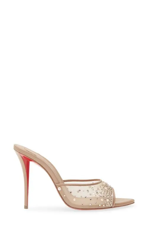 CHRISTIAN LOUBOUTIN Miss Z Crystal Embellished Mesh Pointed Toe Stiletto Sandals - Blush/blush