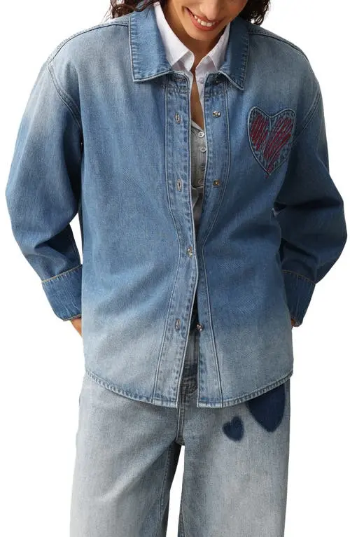 BAYEAS Rosalind Embroidered Denim Jacket - Medium Blue