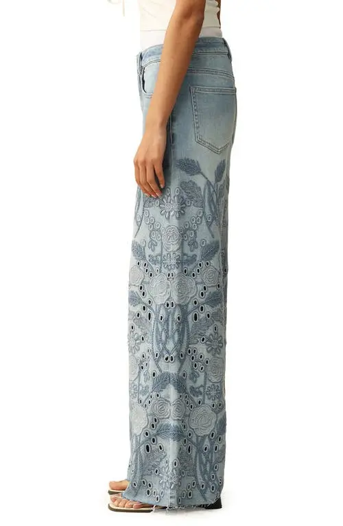 BAYEAS Embroidered High-waist Wide-leg Jeans