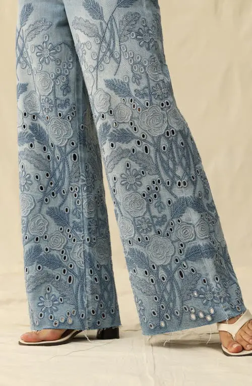 BAYEAS Embroidered High-waist Wide-leg Jeans