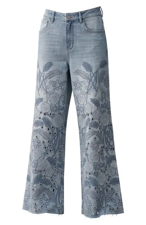 BAYEAS Embroidered High-waist Wide-leg Jeans