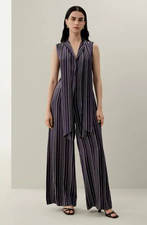 Lilysilk Striped Silk Jumpsuit With Wide-leg Trousers