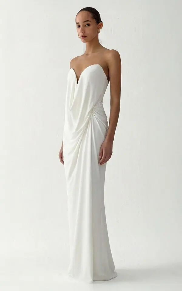 THE NEW ARRIVALS ILKYAZ OZEL Rodin Draped Maxi Dress - White