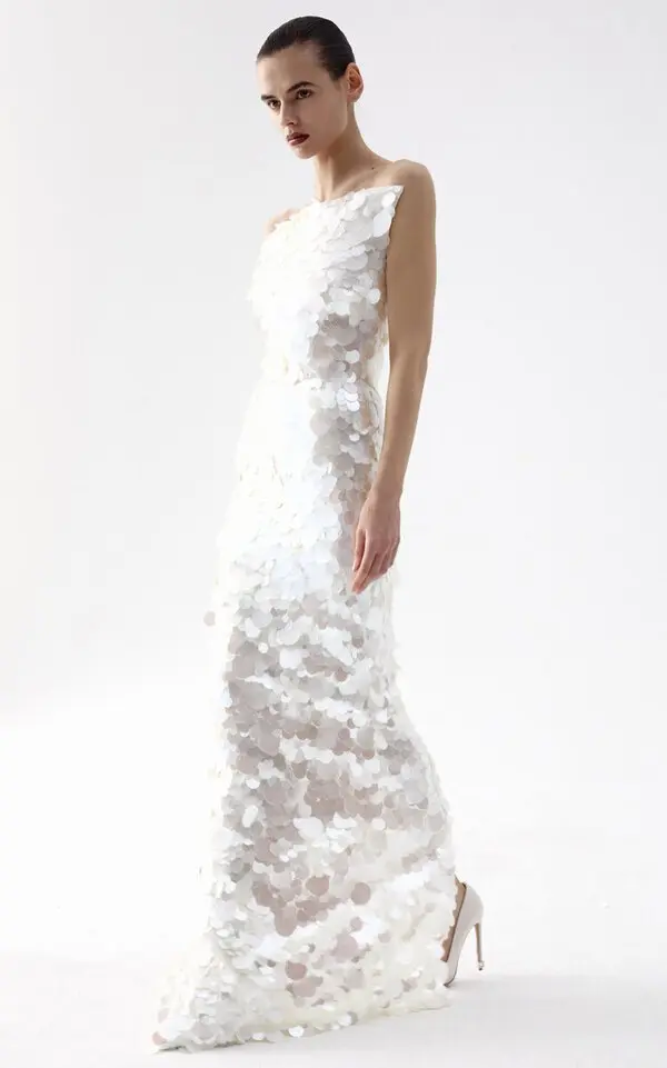 THE NEW ARRIVALS ILKYAZ OZEL Fuji Sequined Maxi Dress - White