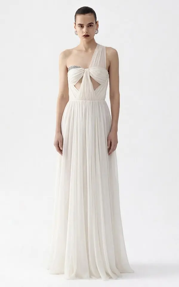 THE NEW ARRIVALS ILKYAZ OZEL Sahra One-shoulder Pleated Maxi Dress - White