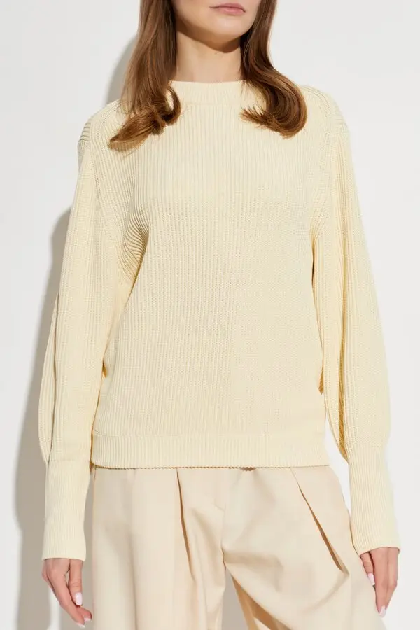 Victoria Beckham Crew Neck Ribbed Knit Sweater - Yellow