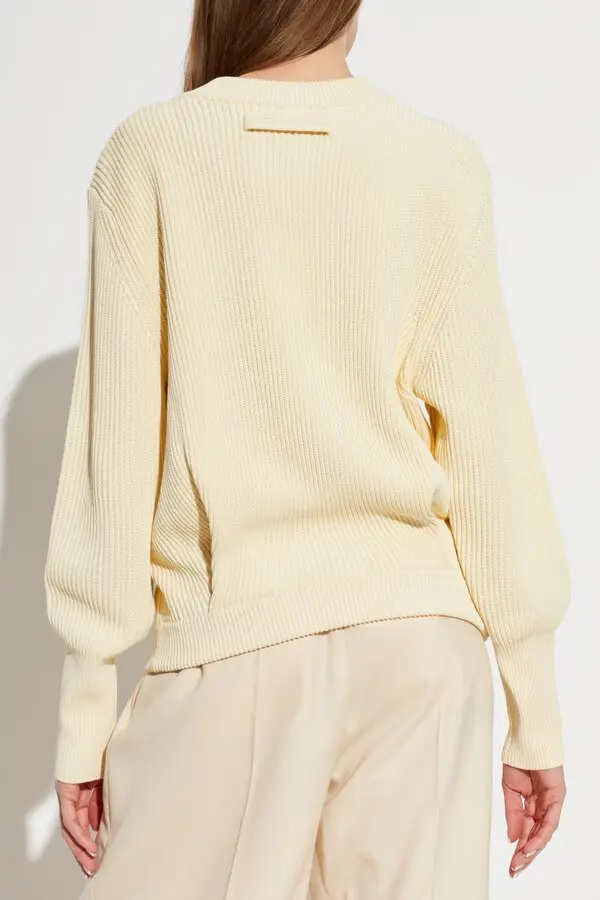 Victoria Beckham Crew Neck Ribbed Knit Sweater - Yellow