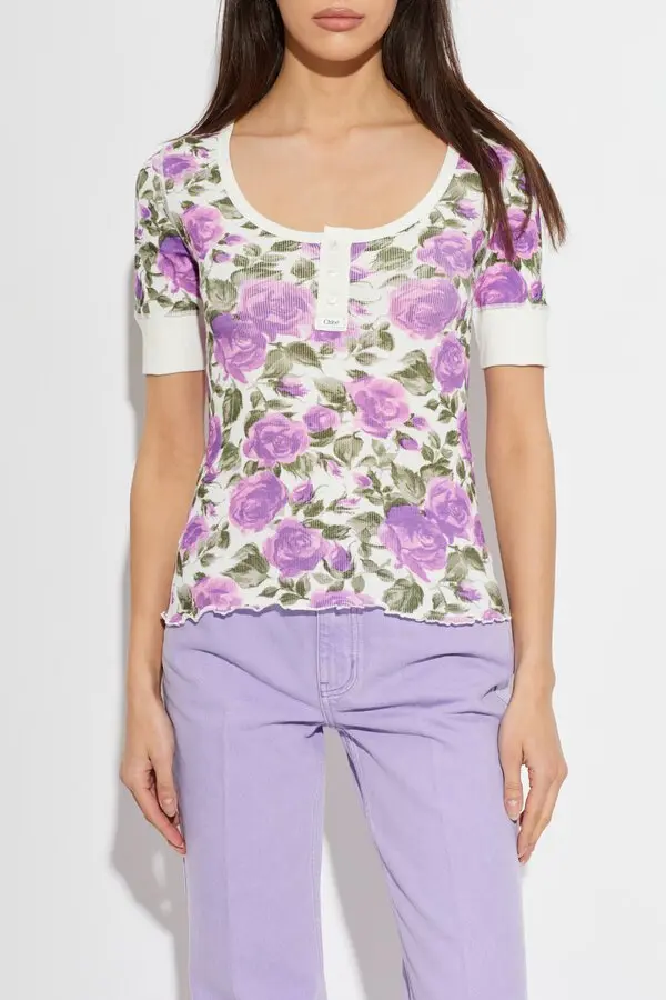 Chloé Floral Ribbed Knit Top