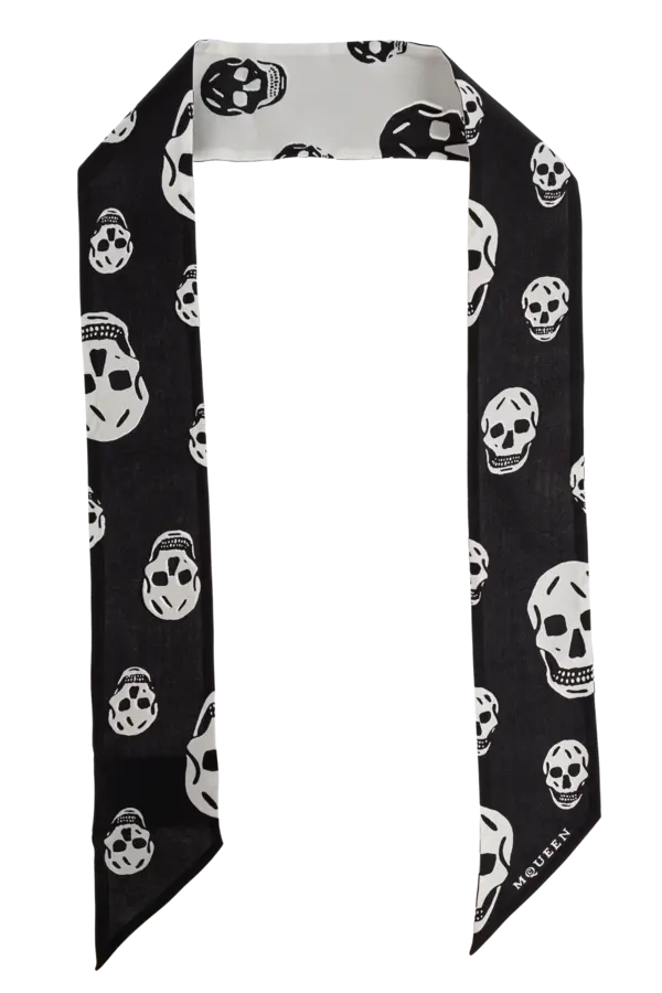 Alexander McQueen Silk Scarf With A Distinctive Skull Motif - Black