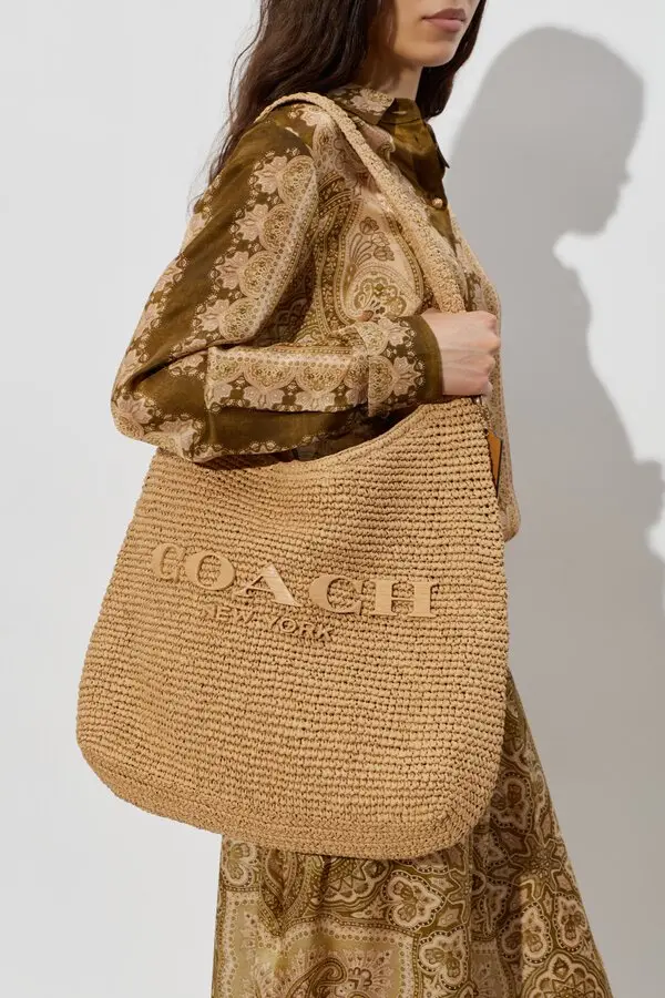 COACH Woven Shoulder Bag - Beige