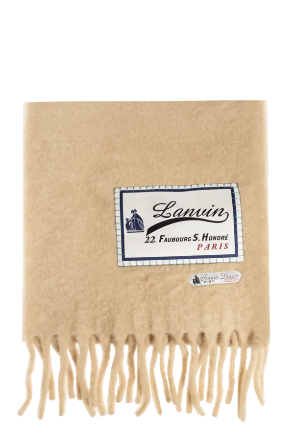 LANVIN Wool Scarf With Logo - Beige