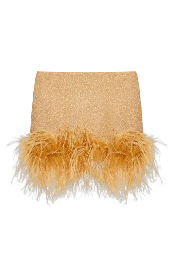 Oseree Mini Skirt With Ostrich Feathers - Gold
