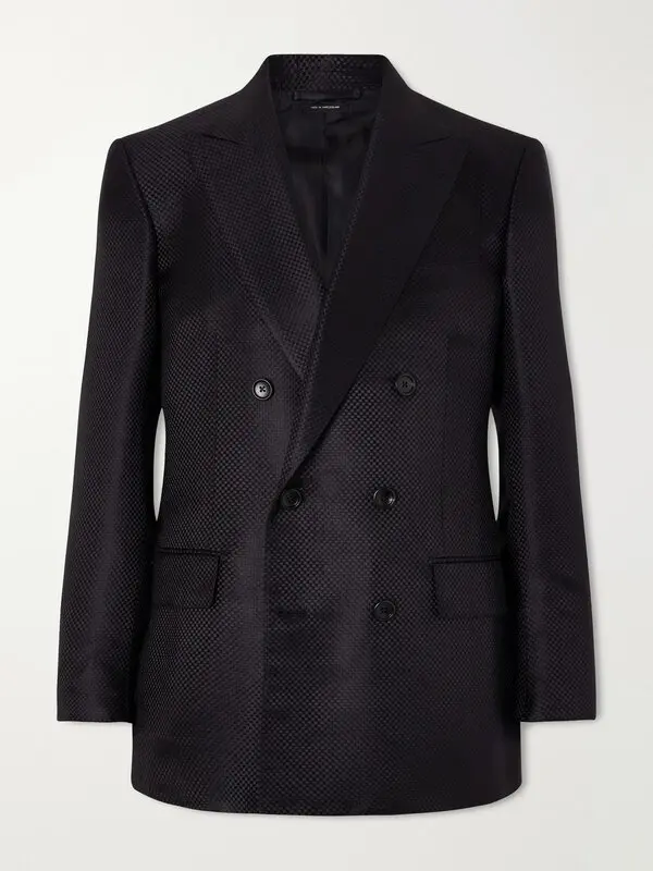 TOM FORD Double-breasted Silk-hopsack Blazer - Black