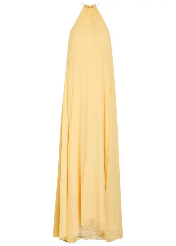 DELOS Luna Draped Silk-georgette Maxi Dress - Gold