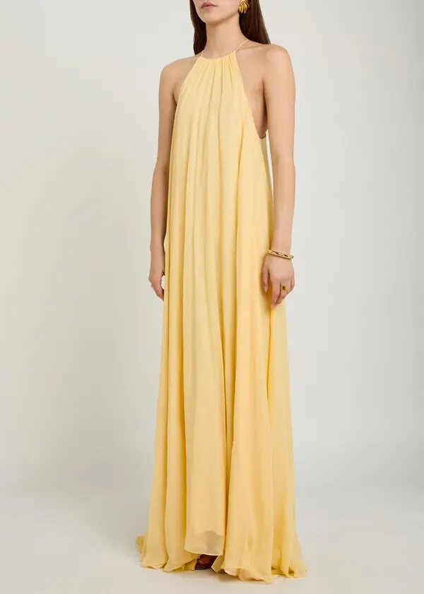 DELOS Luna Draped Silk-georgette Maxi Dress - Gold