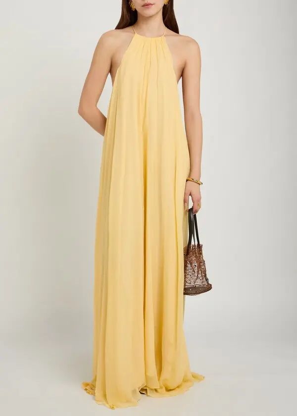 DELOS Luna Draped Silk-georgette Maxi Dress - Gold