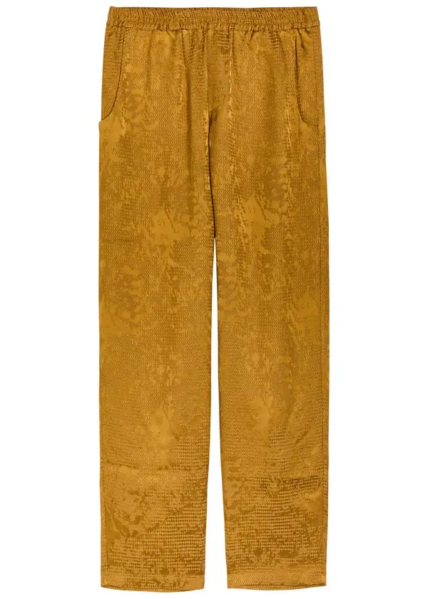 DELOS Textured Jacquard Satin Trousers - Brown