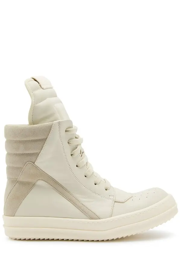 Rick Owens Geobasket Panelled Leather Sneakers - White