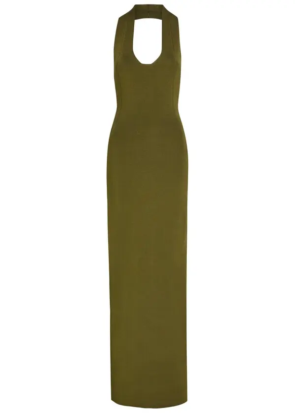 Khaite Mahi Halter-neck Stretch-knit Midi Dress - Olive