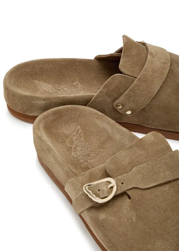 ANCIENT GREEK SANDALS Vasilista Suede Mules - Khaki