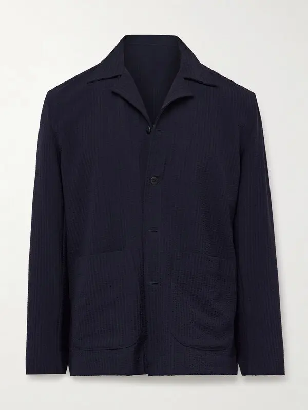 STOFFA Wool-seersucker Jacket - Blue