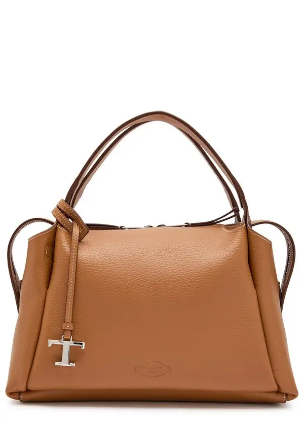TOD'S Grained Leather Top Handle Bag - Beige