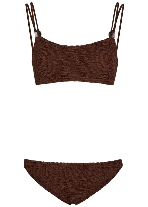 Hunza G Cassie Beaded Crinkle Bikini - Brown