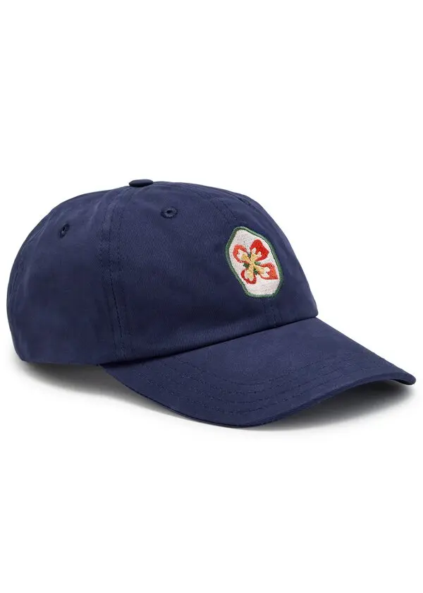 DRAKE'S Petal Flower Appliquéd Cotton Cap - Navy
