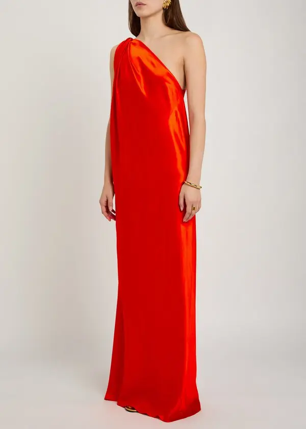 DELOS Draped Silk Maxi Dress - Red