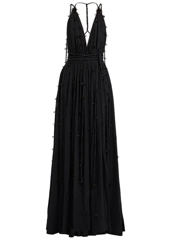 Caravana Bead-embellished Halterneck Maxi Dress - Black