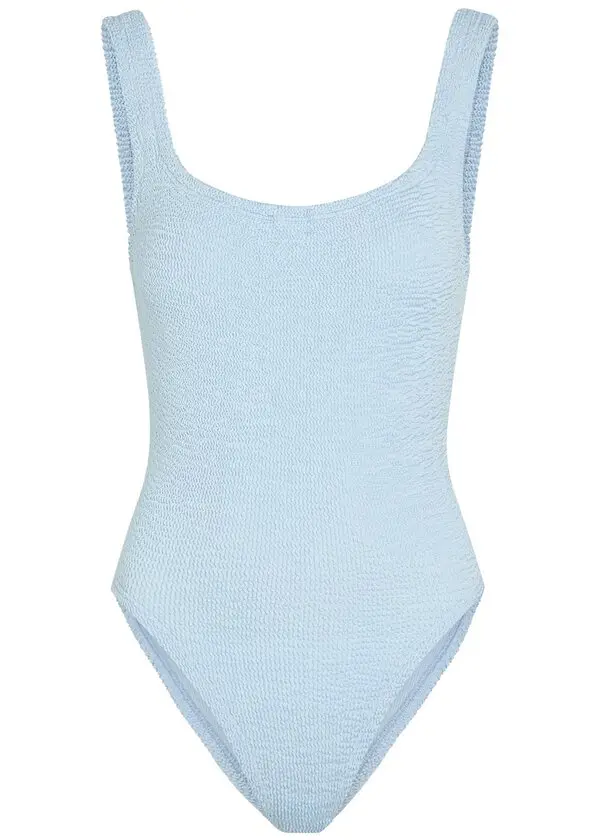 Hunza G Square-neck Crinkle Swimsuit - Light Blue