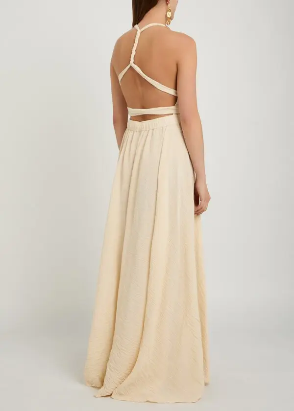 Caravana Adjustable Tie Halterneck Maxi Dress - Natural