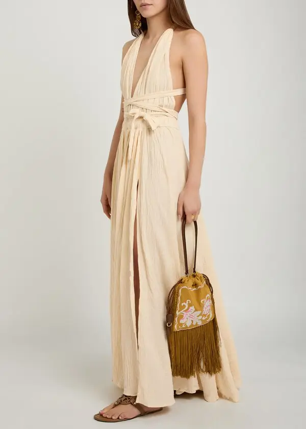 Caravana Adjustable Tie Halterneck Maxi Dress - Natural