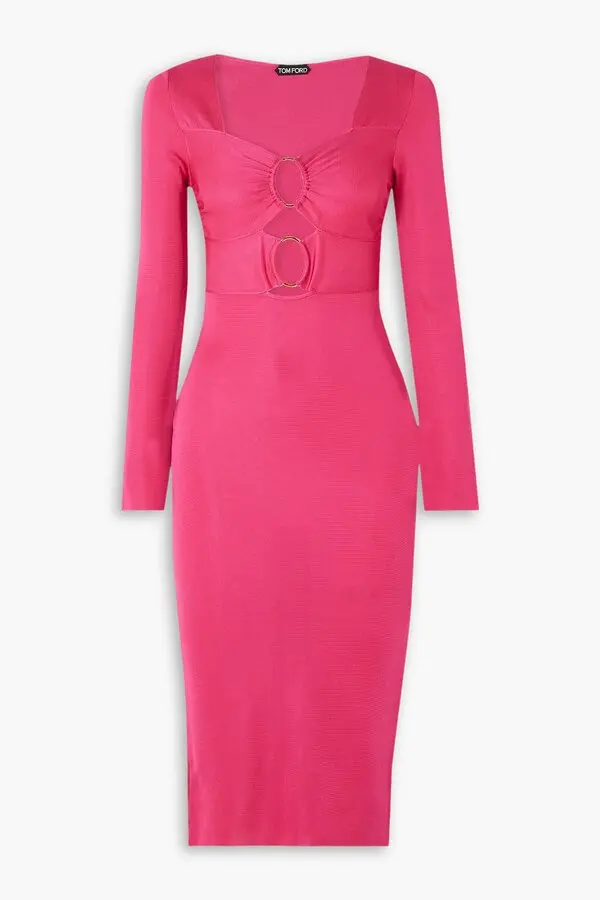 TOM FORD Cutout Embellished Knit Midi Dress - Fuchsia