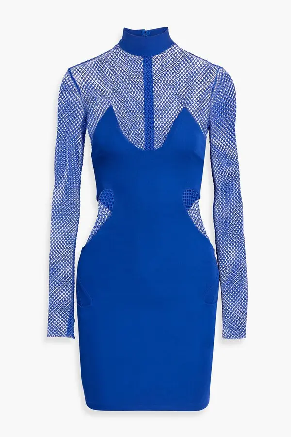 TOM FORD Stretch-crepe And Mesh Mini Dress - Cobalt Blue