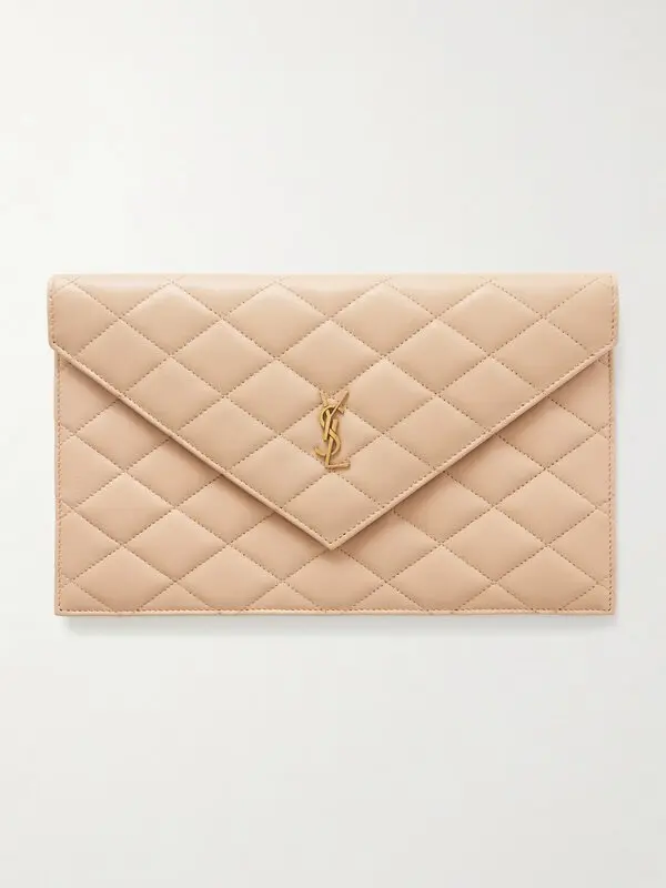Saint Laurent Paris Matelassé Leather Pouch - Neutrals