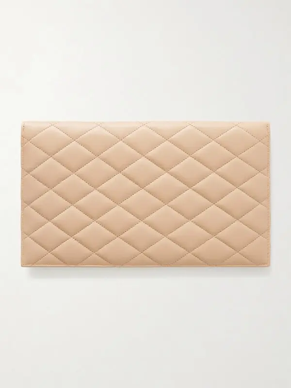 Saint Laurent Paris Matelassé Leather Pouch - Neutrals