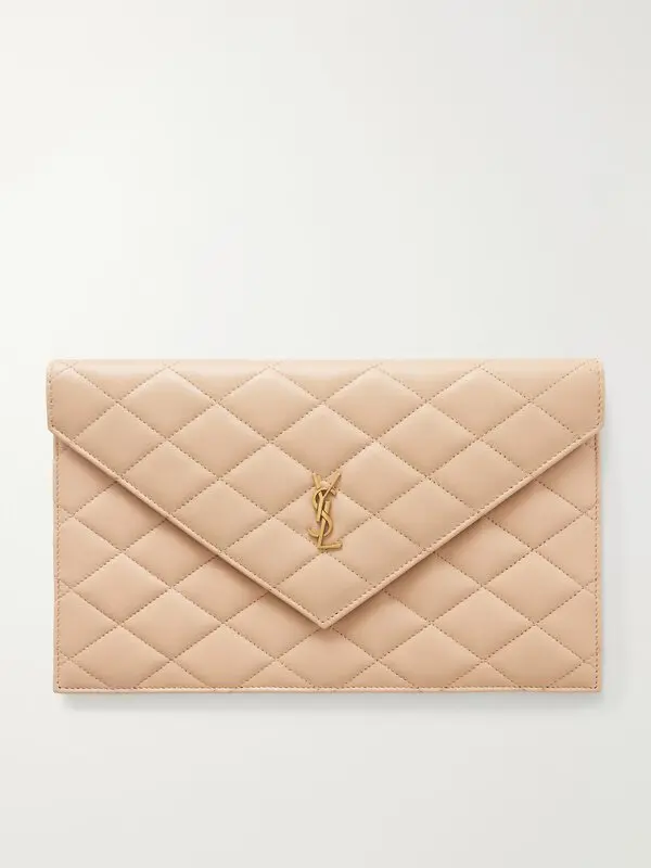 Saint Laurent Paris Matelassé Leather Pouch - Neutrals