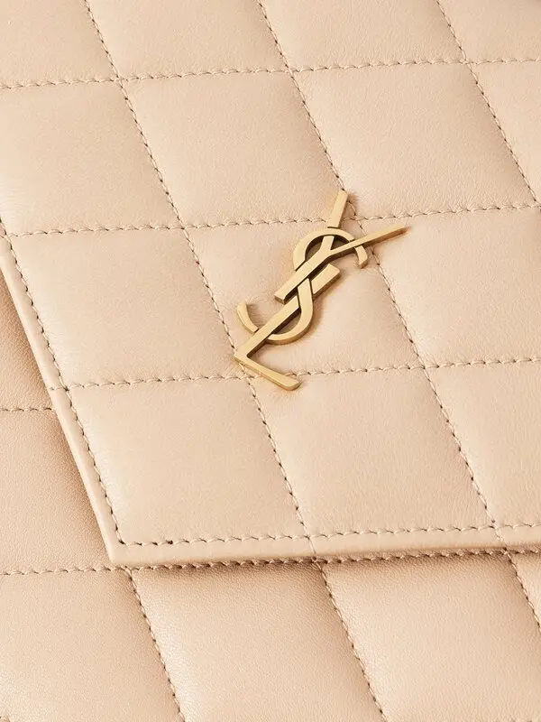 Saint Laurent Paris Matelassé Leather Pouch - Neutrals