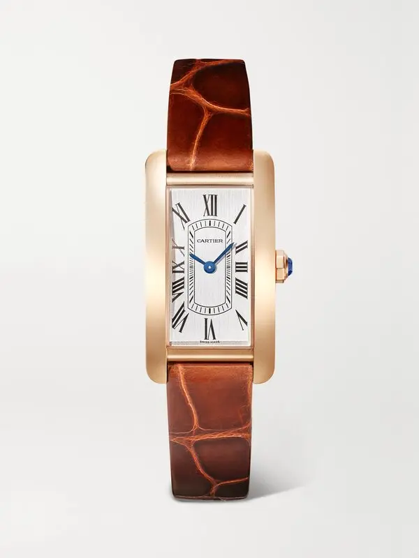CARTIER Tank Américaine 35.4mm Small 18-karat Rose Gold And Alligator Watch - White