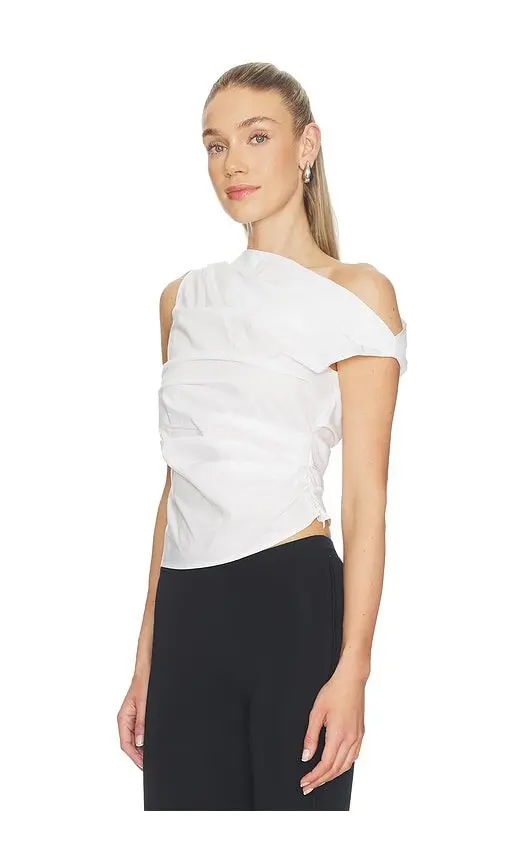 ELODIE THE LABEL Ilona Top Asymmetrical Ruched Poplin Blouse