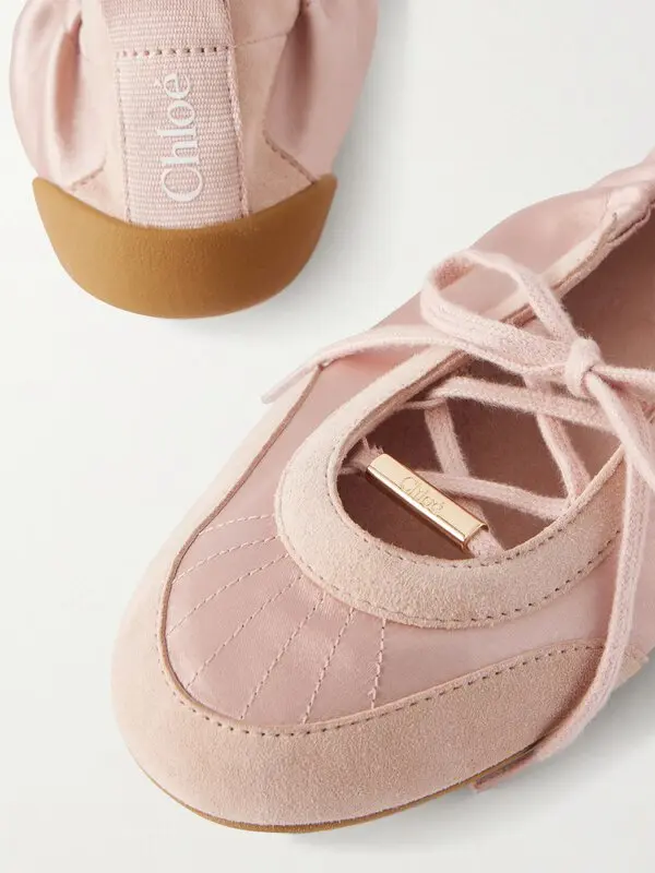 Chloé Suede-trimmed Satin Sneakers - Pink